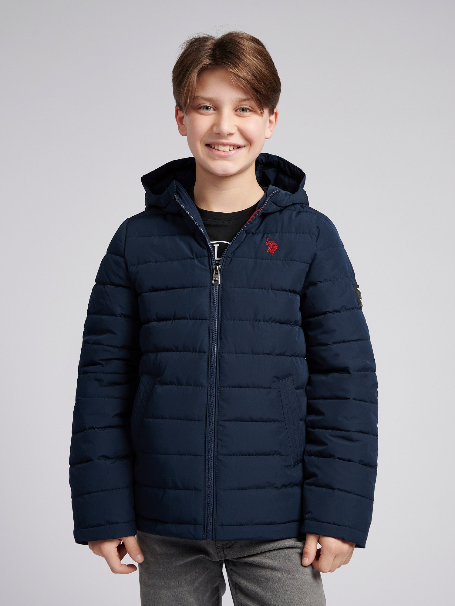 Boys Lightweight Quilt Hooded Puffer Jacket in Dark Sapphire Navy / Ha – U.S. Polo Assn. UK