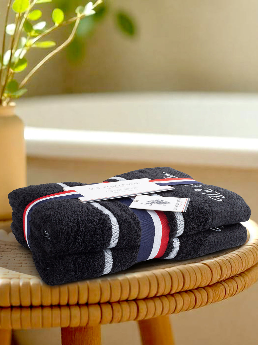 U.S. Polo Assn. Pure Cotton Satin Stripe Towel Bale Jet Black – U.S ...
