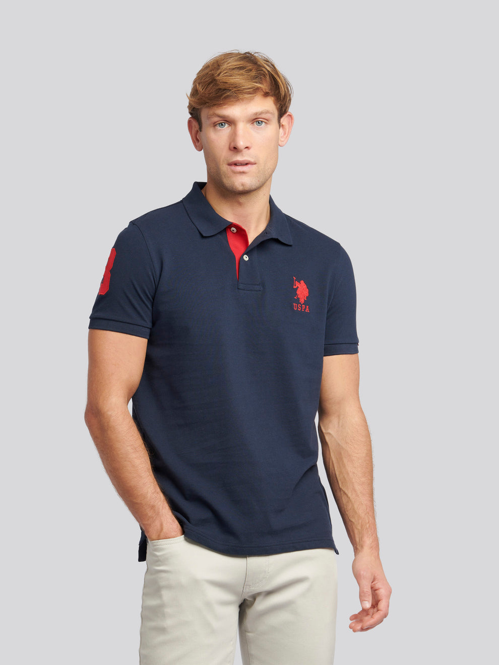 Mens Player 3 Polo Shirt Dark Sapphire Navy / Haute Red DHM – U.S. Polo ...