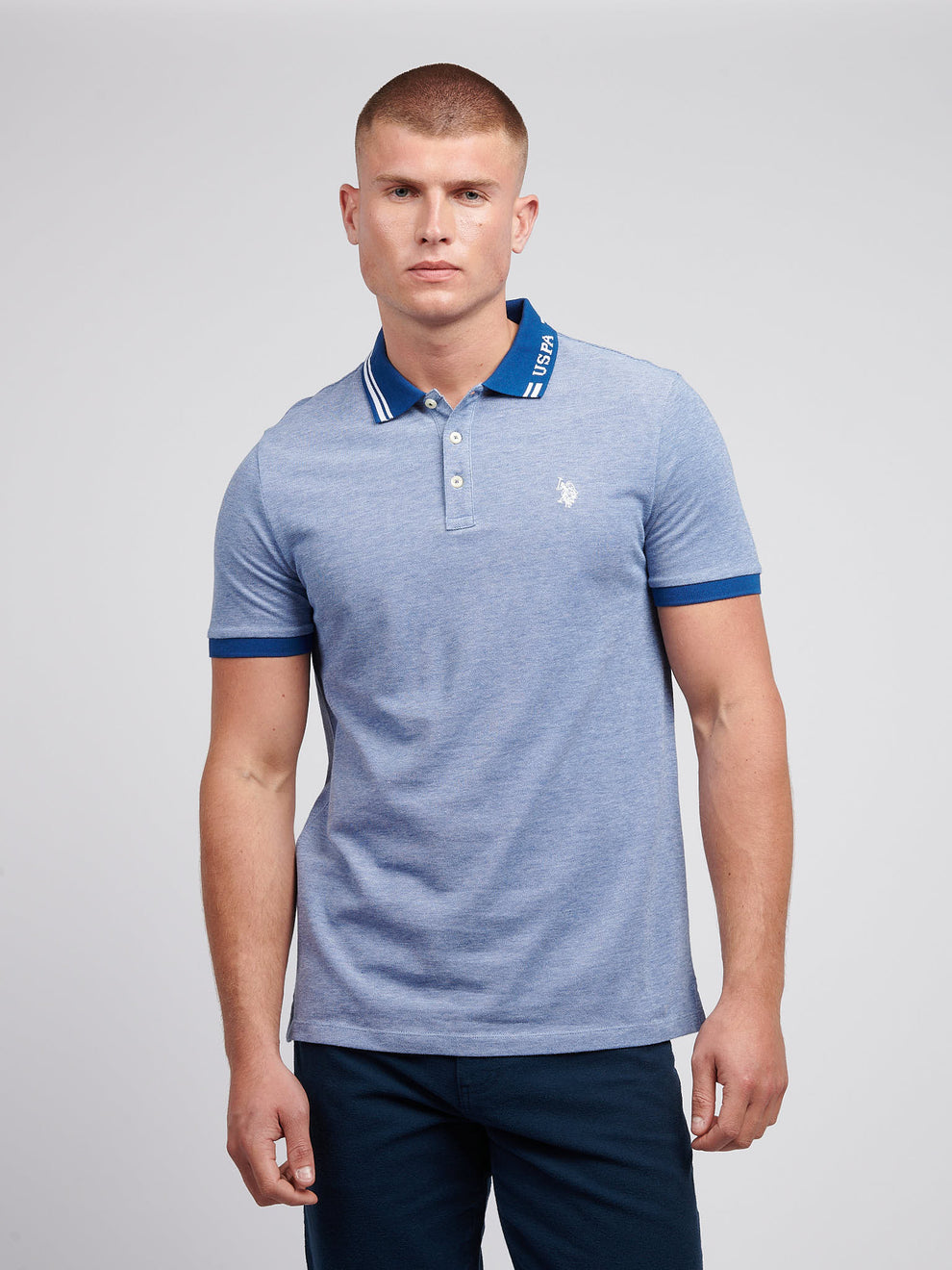 Mens Two Tone Pique Polo Shirt in Navy Peony – U.S. Polo Assn. UK