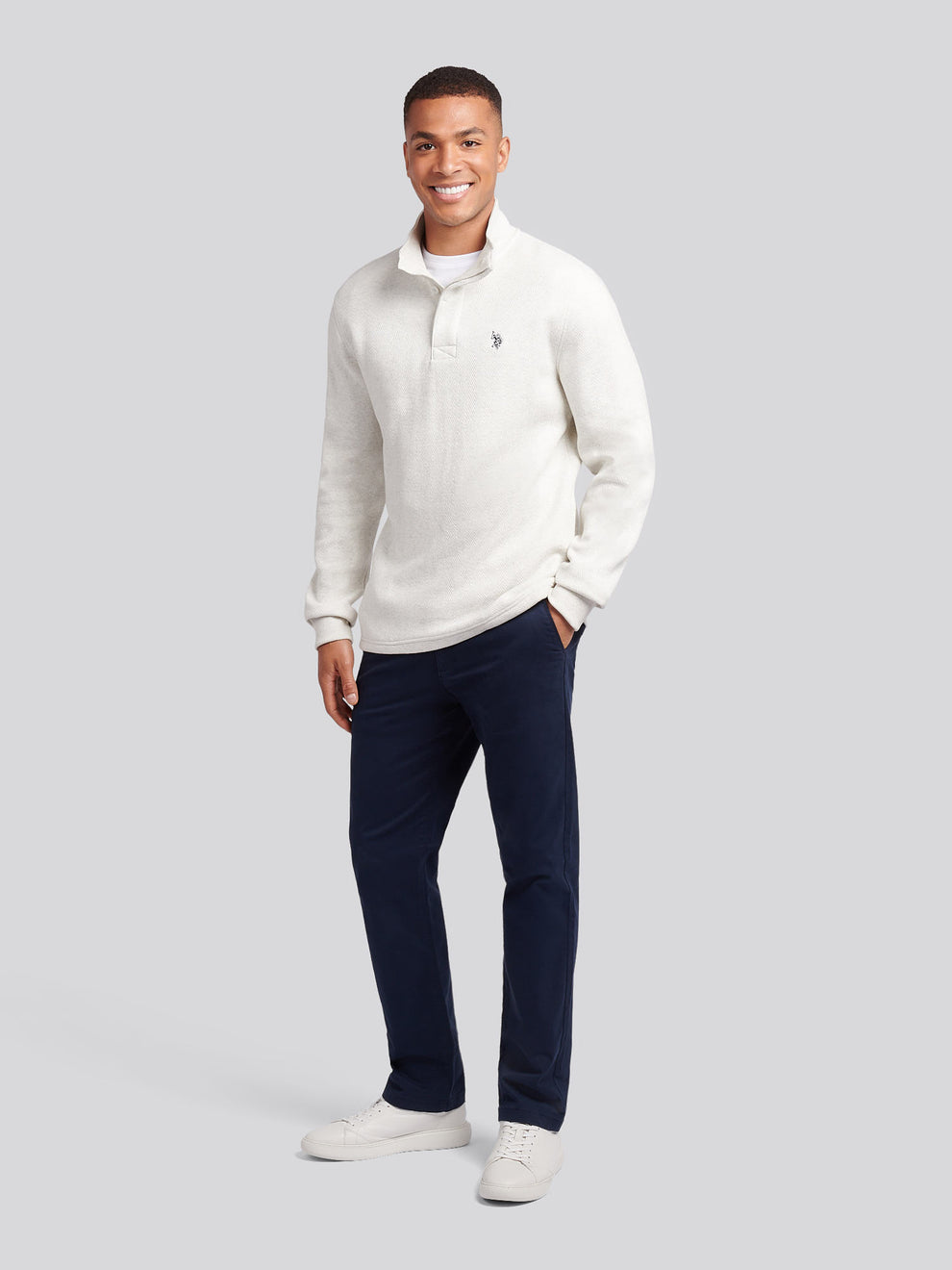 Mens Herringbone Open Hem Funnel in Light Grey Marl – U.S. Polo Assn. UK