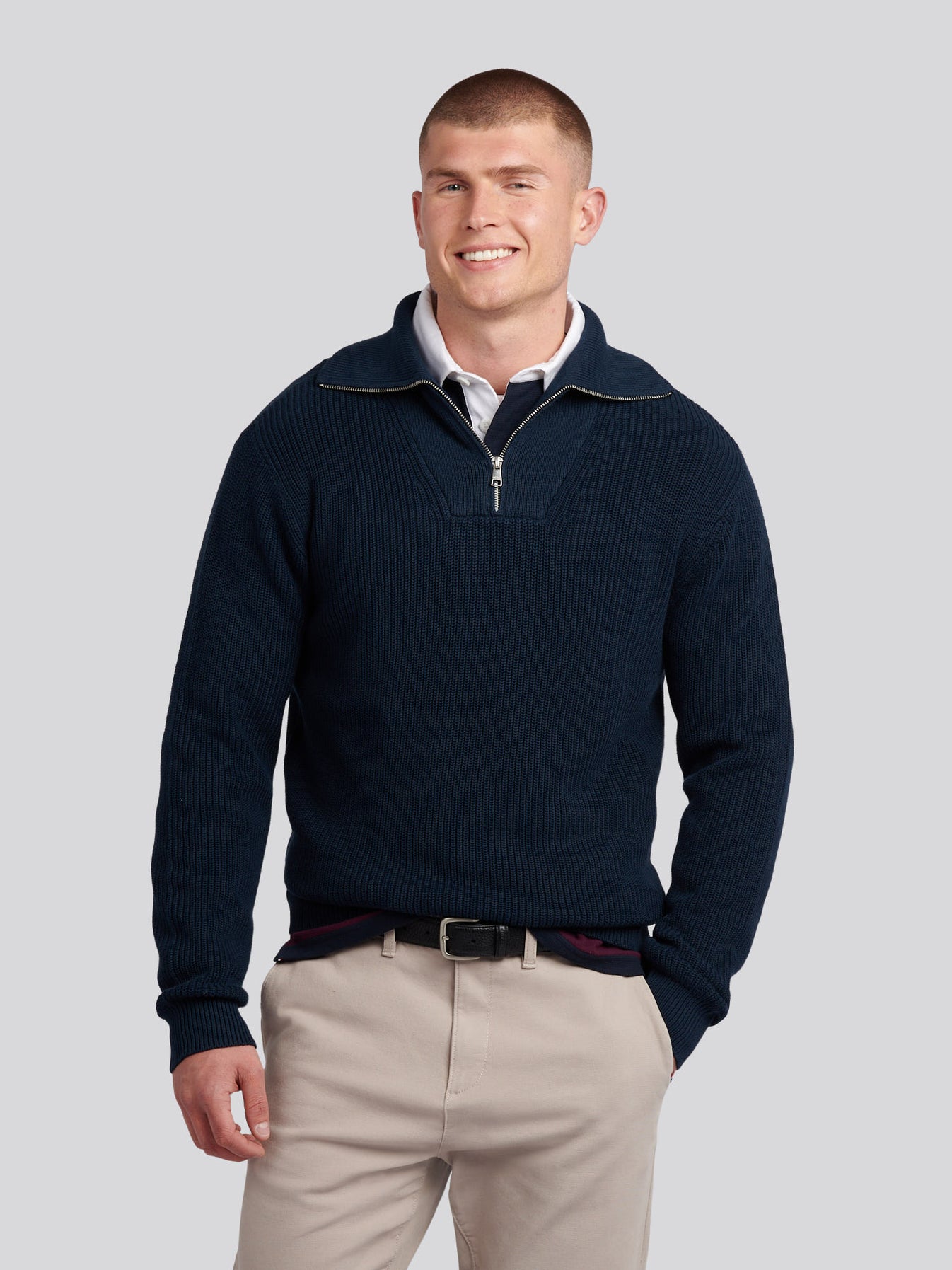 Mens Half Cardigan Stitch Knit Funnel in Dark Sapphire Navy – U.S. Polo ...