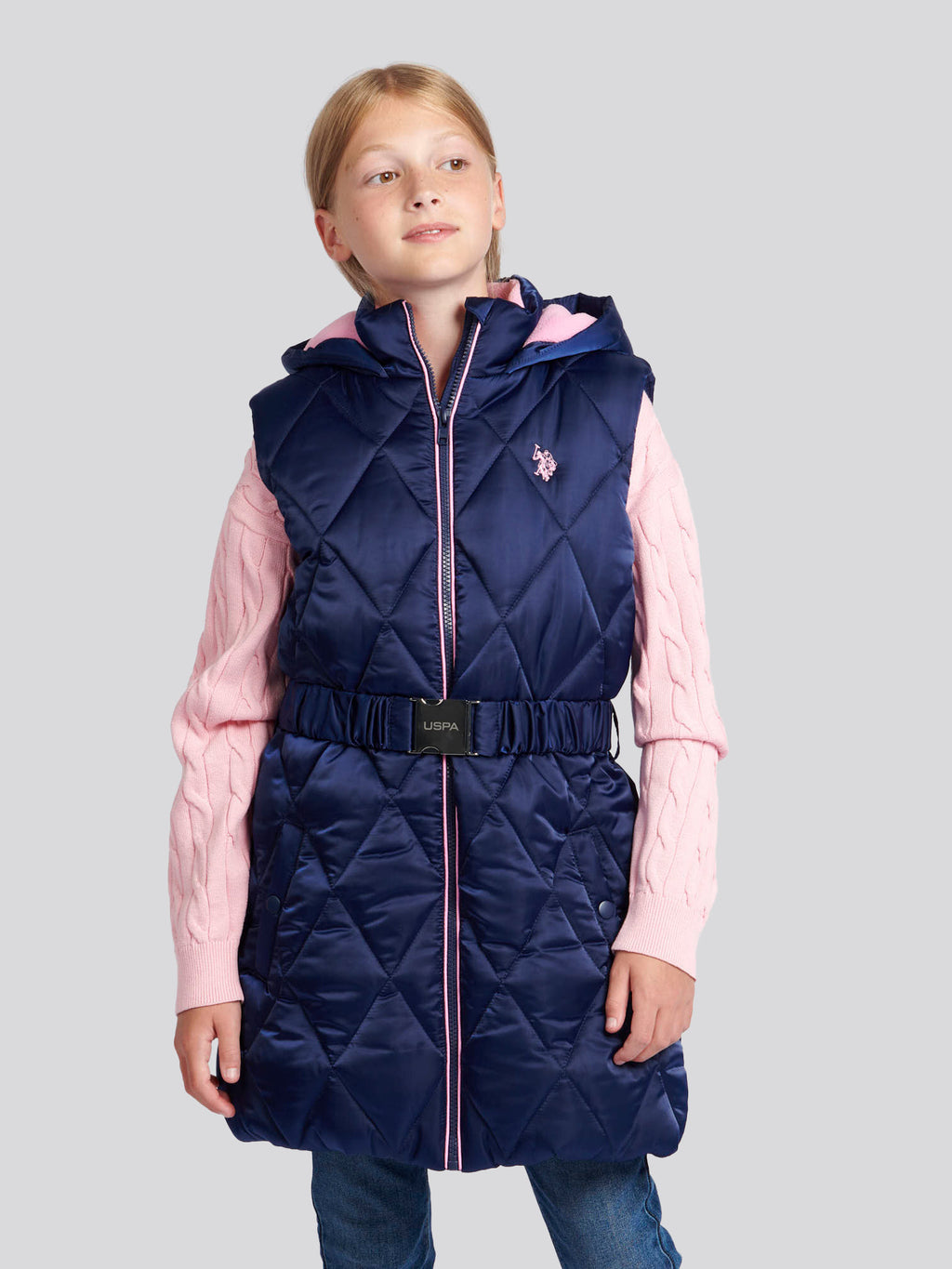 Girls Longline Puffer Gilet in Medieval Blue – U.S. Polo Assn. UK