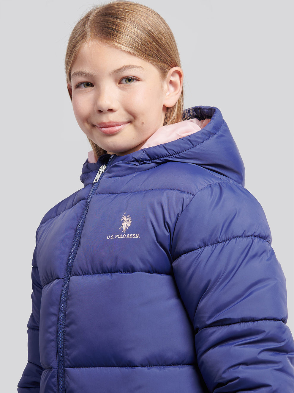 Girls Longline Puffer Jacket in Midnight Blue – U.S. Polo Assn. UK